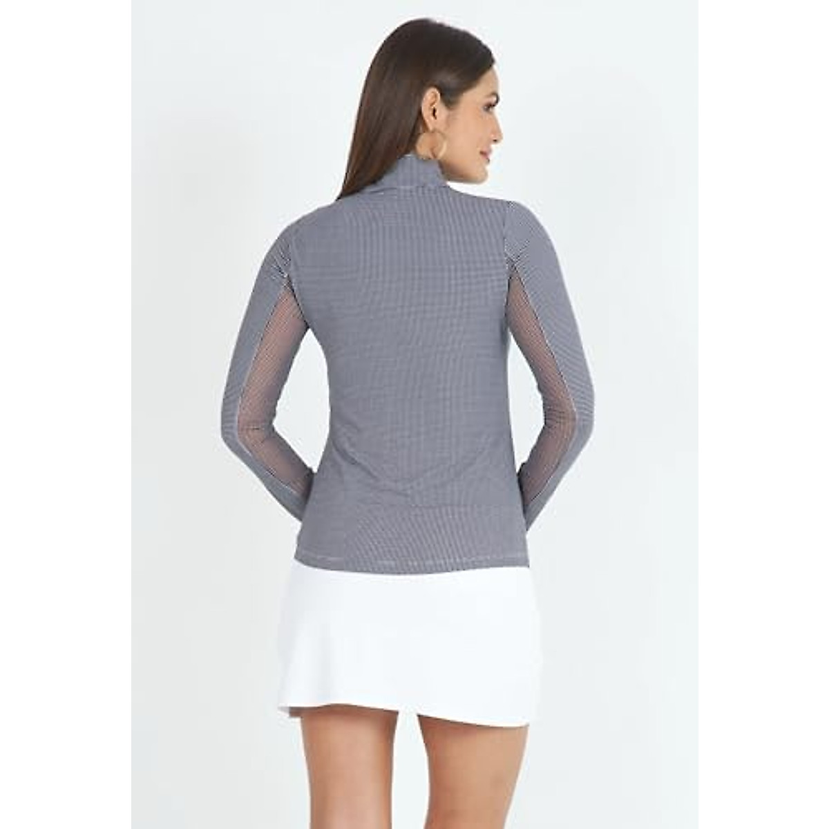 IBKUL Athleisure Wear Sun Protective UPF 50 Icefil Cooling Mini Check Long Sleeve Mock Neck - 10754 Black/White Mini Check L