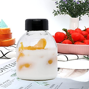 Accguan 8oz Reusable Glasses Bottles Clear Disposable Containers with Black Caps Food Grade Bottles for Juice, Milk and Other Beverages, Set of 26