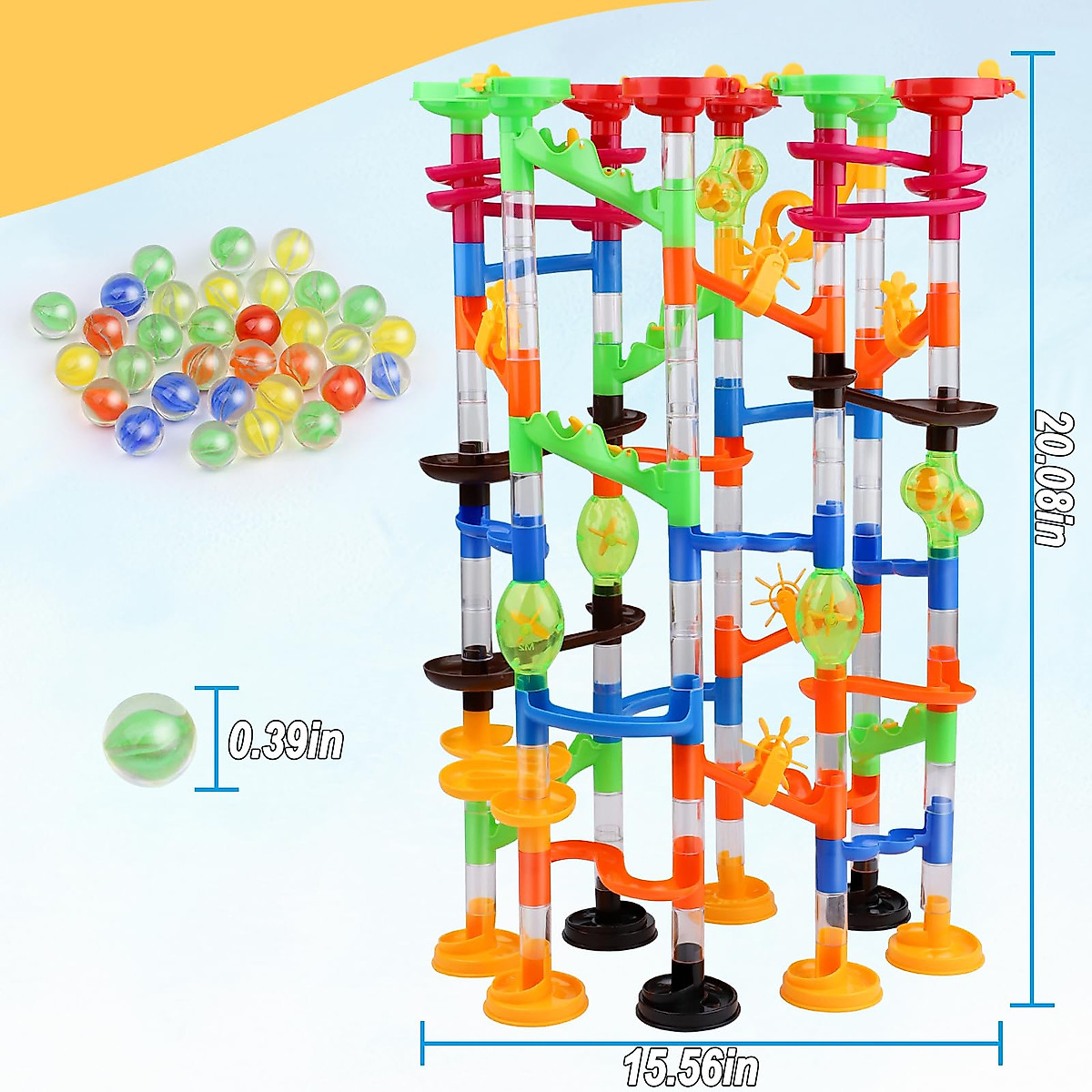 Gifts2U Marble Run Toy,168Pcs Educational Construction Maze Block Toy Set, STEM Learning Building Block Toy for Kids and Parent-Child Game(136 Translucent Plastic Pieces + 32 Glass Marbles)