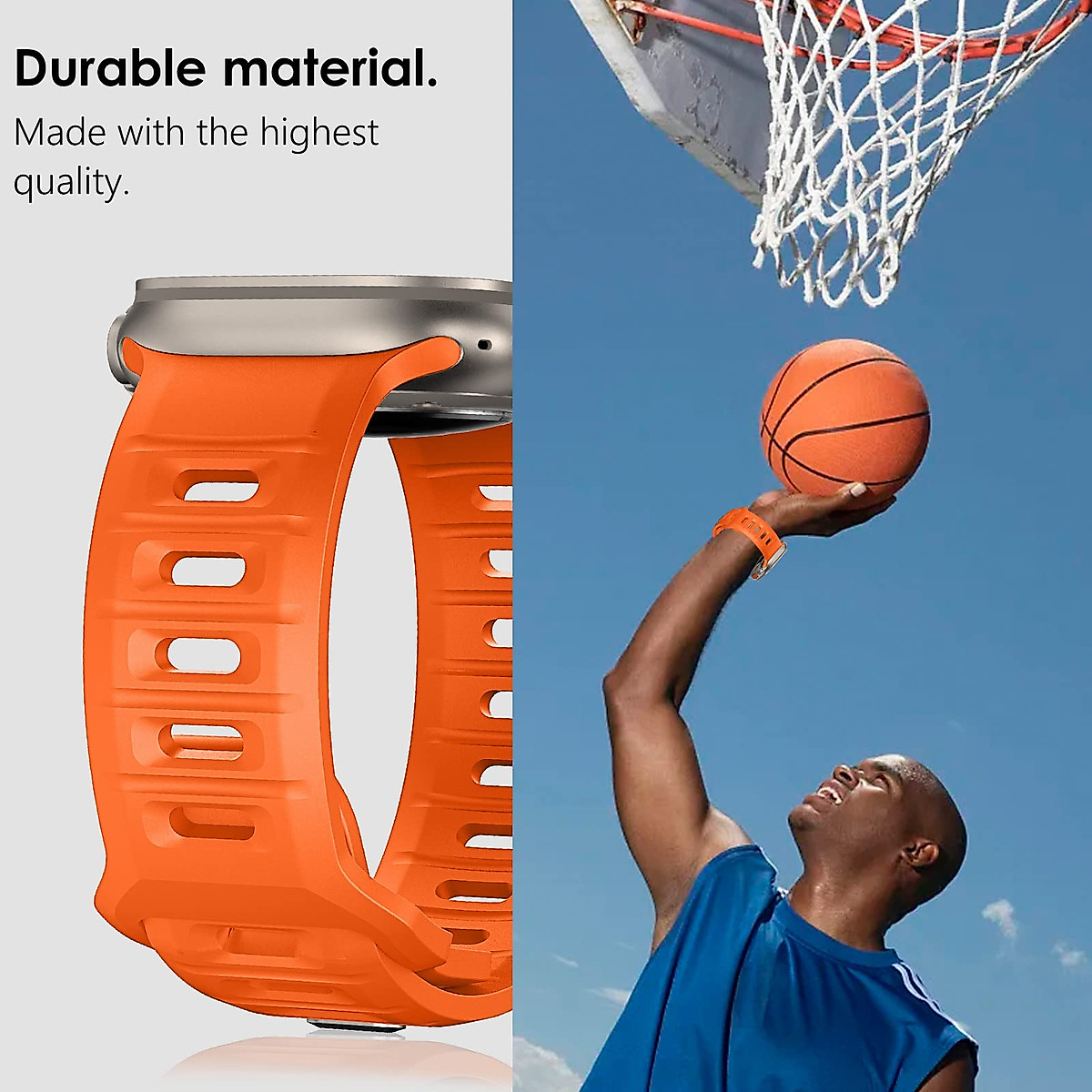 Wingle Sport Bands for Apple Watch Ultra 2 Band 49mm 45mm 44mm 42mm Series 9 8 7 for Men, Soft Silicone Rubber Watch Bands Waterproof Strap for iWatch Ultra/Ultra 2 SE Series 6 5 4 3 2 1, Black/Orange