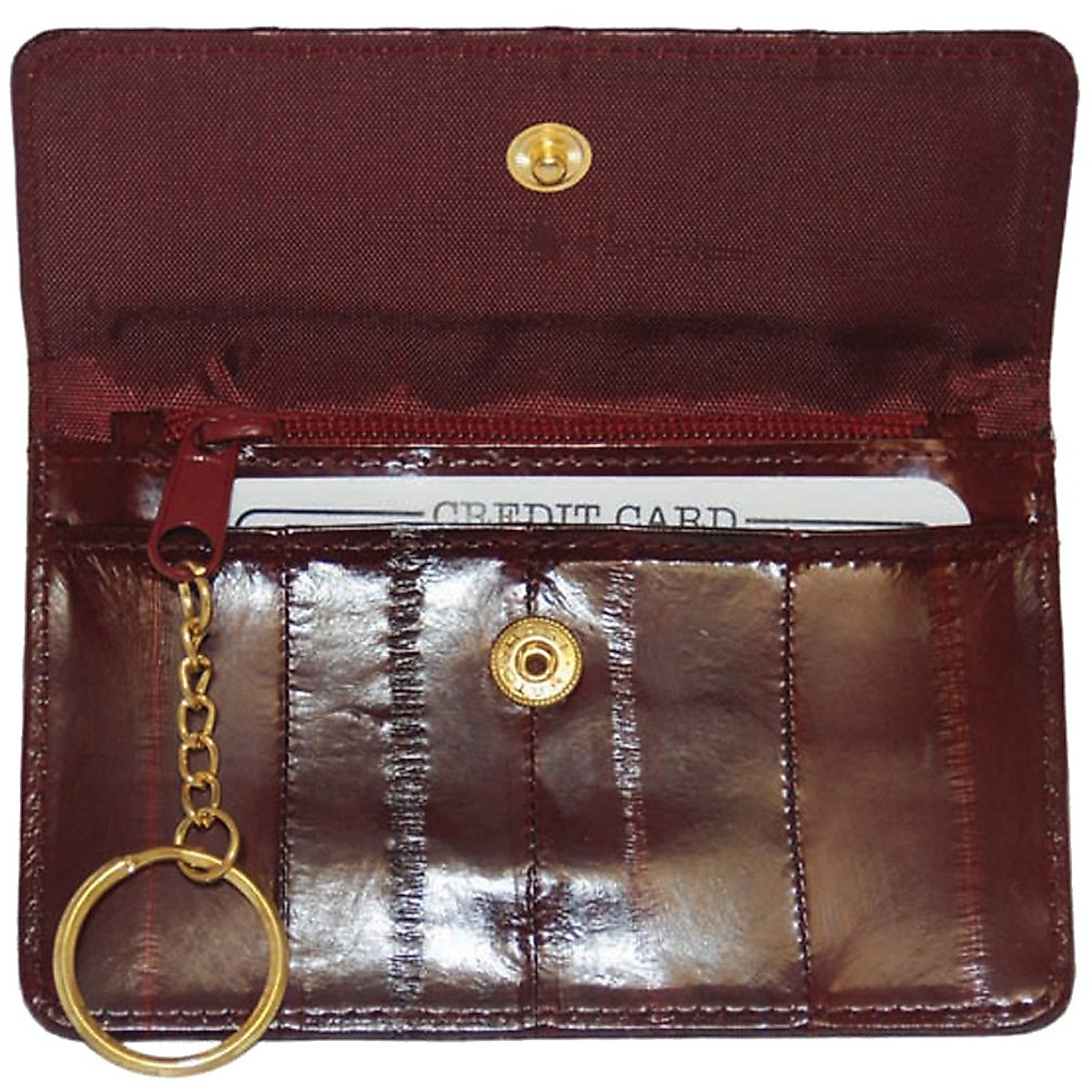Genuine Eel Skin Leather Womens Coin Change Purse Wallet (Burgundy)