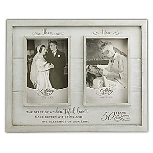 Then & Now 50th Anniversary Photo Frame, Wedding, Engagement, & Vow Renewal Couples Gift, Wooden Picture Frames with Sentimental Quote, 12-Inch x 9.5-Inch, Rustic Woodgrain, by Abbey & CA Gift