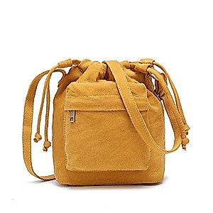 Small Drawstring Bucket Purse for Women Cute Canvas Crossbody Bag Shoulder Handbag