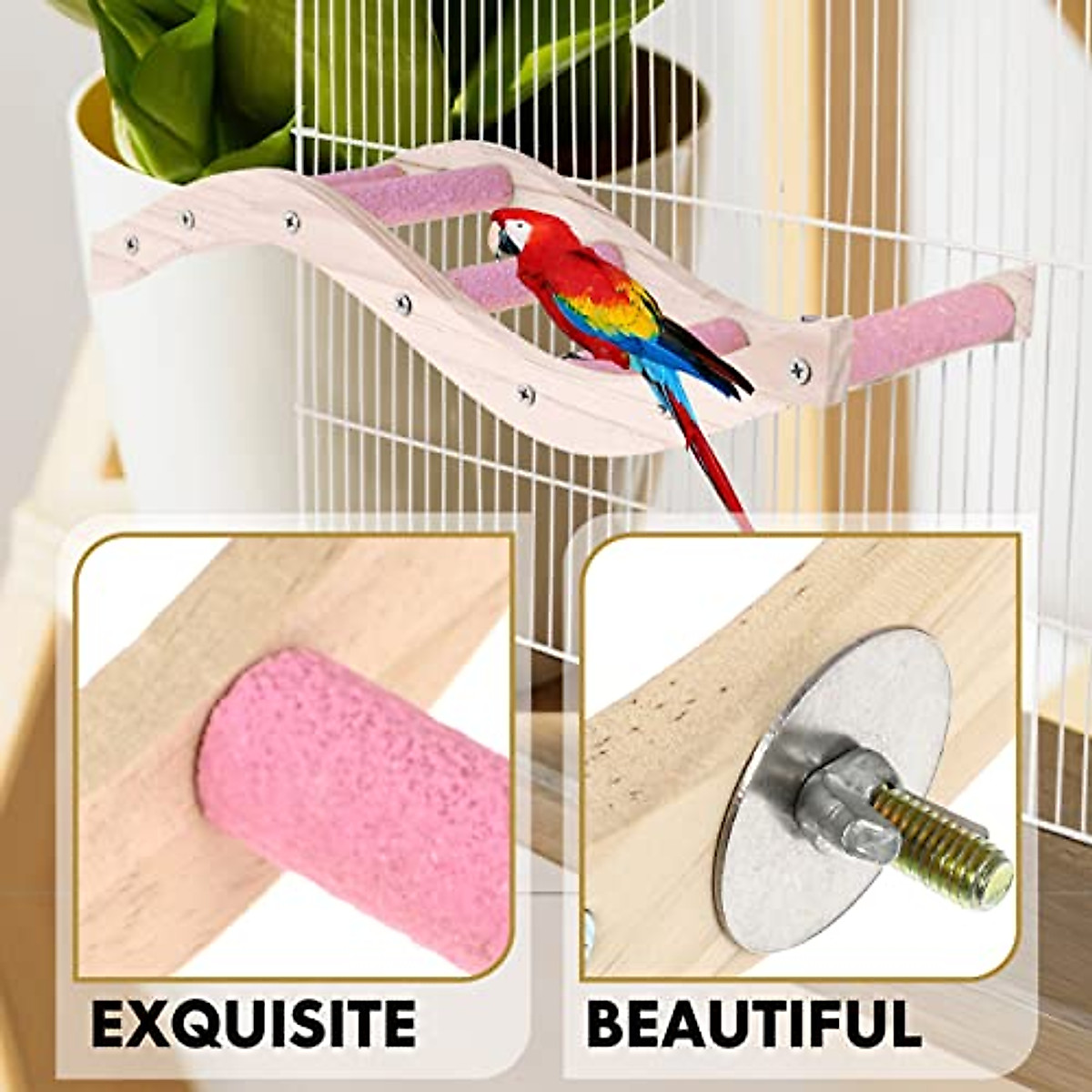 Parrot Ladder Toy Bird Wooden Ladder Bridge Parrot Exercise Climbing Ladder Cage Branch Toys for Small Conures Macaws Parakeets Parrots Love Birds Finches Pink