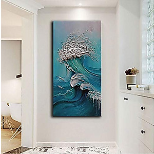 YaSheng Art - sea landscapes Abstract Oil Painting,Oil Painting on Canvas Texture Blue Ocean scenery Oil Painting Hand-Painted Abstract Artwork Pictures Canvas Wall Art Paintings 24x48inch