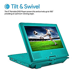 Ematic Portable DVD Player with 9-inch LDC Swivel Screen, Travel Bag and Headphones, Teal