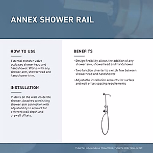 Moen Annex Matte Black Shower Slidebar and Shower Hose System Trim, Valve Required, TS3661NHBL