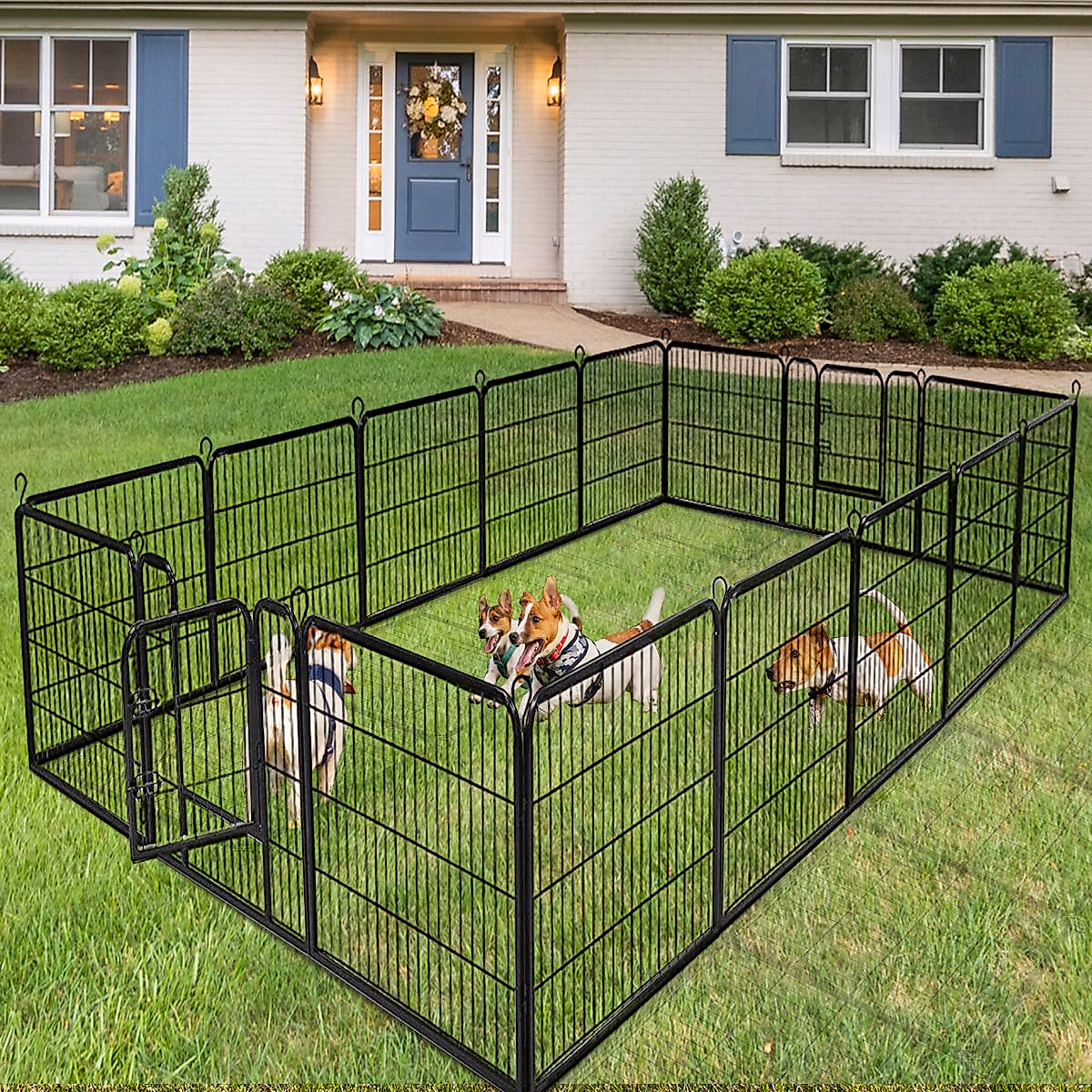 Giantex 40 inch Dog Fence with Door, 16/8 Panels Dog Playpen for Outside Large Dogs, Portable Pet Playpen Fencing Enclosures, Heavy Duty Metal Camping Dog Fences for The Yard (16 Panels, 40 inch)
