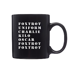 Rogue River Tactical Funny Novelty Coffee Mug - Military Alphabet Foxtrot OFF Black Cup, Great Gift Idea for Military Veteran, 11 Oz, Black