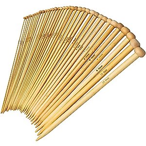 36PCS Bamboo Knitting Needles Set, BetyBedy Single Pointed Knitting Needles, 9 Inches Length Knitting Crochet Supplies for Beginners Handmade (18 Sizes from 2.0mm-10.0mm)