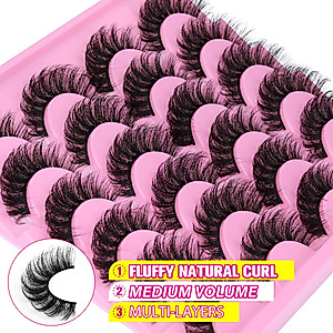 False Eyelashes Natural Lashes Pack 15mm Fluffy Mink Lashes Natural Look Wispy Cat Eye lashes False Lashes 14 Pairs Multipack by Yawamica