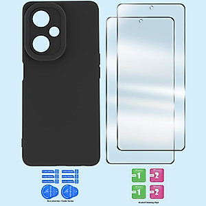 RYKQ for OnePlus Nord N30 5G / OnePlus Nord CE 3 Lite 5G Case and 2 Pack Tempered Glass Screen Protector, Slim Silicone Shockproof Protective Case Cover - Black