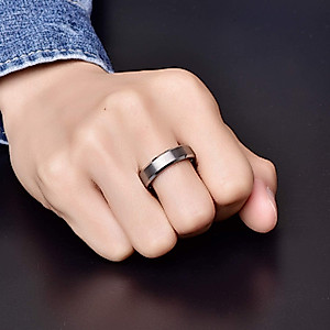 Vakki Womens Rings Silver Tungsten Carbide Engagement Ring Matte Finish 6mm Unisex Rings Polished Beveled Edge Comfort Fit Size 11.5