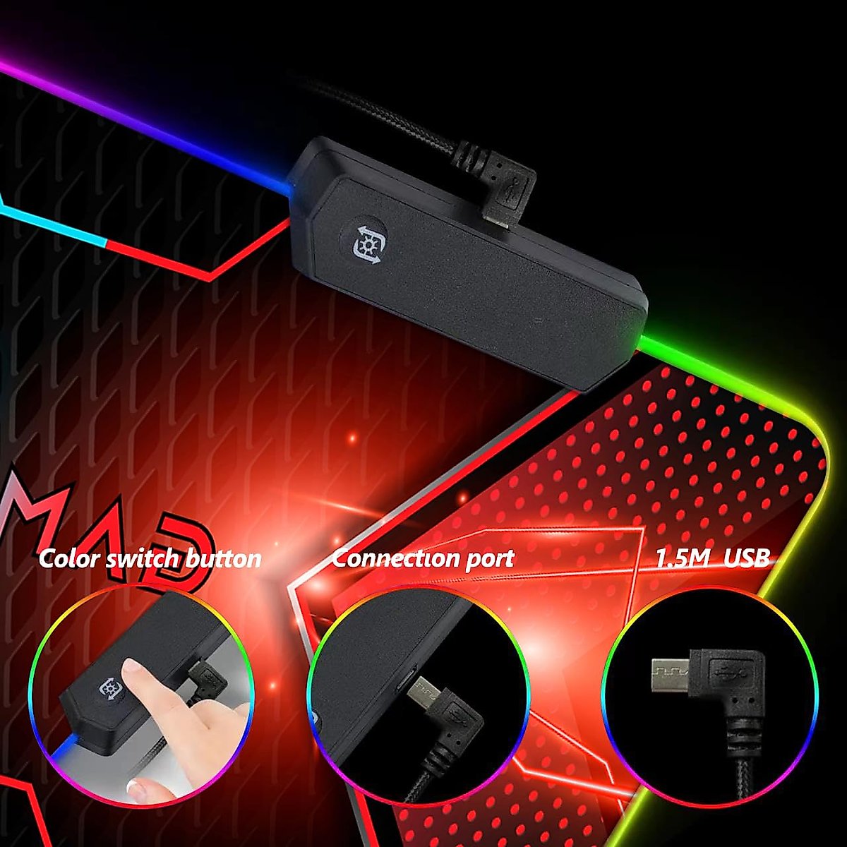 RGB Gaming Mouse Pad, DINKY Large Extended Soft Led Mouse Pad with 14 Lighting Modes, Water Resist Keyboard Pad, Computer Keyboard Mousepads Mat 35.4×15.8 inches-Cool Gaming