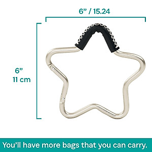 Buggy Star Hook by BUGGYGEAR Silver/Black Leather - The Perfect Way to Carry Your Baby Diaper Bag - Use The Hook on Your Stroller Handle Bars and Let The Hooks Do The Work. Buggy Gear