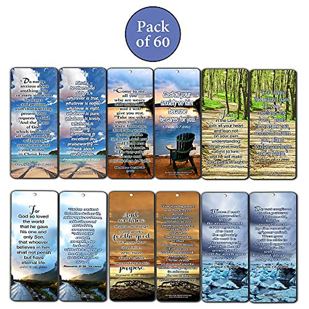 Most Highlighted Bible Scriptures Bookmarks Cards (60-Pack)- NIV Version - Christian Encouragement Gifts - Church Supplies - Stocking Stuffers for Easter Day Thanksgiving Christmas Birthday Everyday