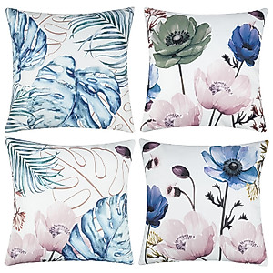Adabana Outdoor Waterproof Throw Pillows Covers Set of 4 Decorative Floral Pillow Cover for Patio Furniture 18x18 Inch