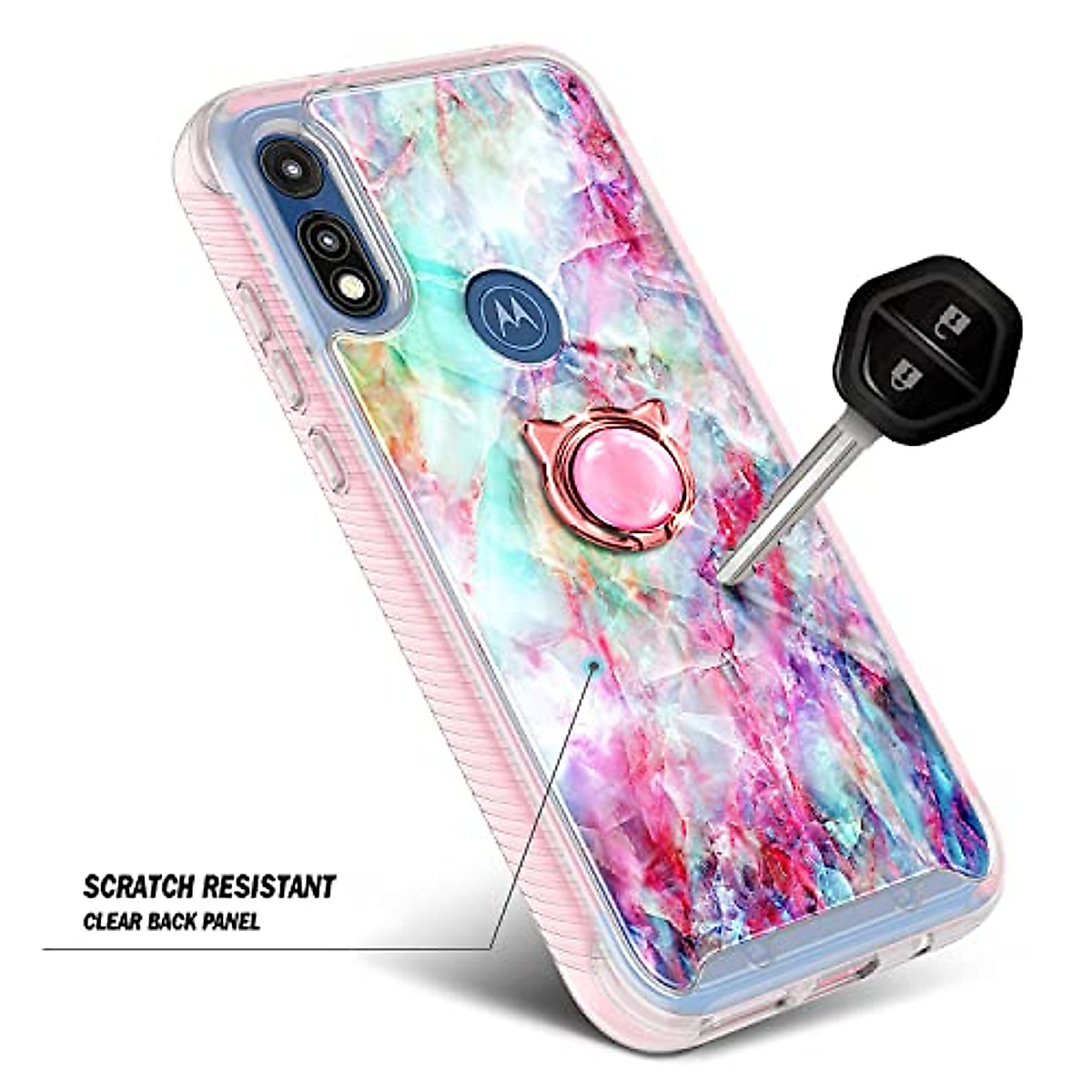 NGB Supremacy Case for Motorola Moto E 2020, Full Body Protection with [Built-in Screen Protector] Ring Holder/Wrist Strap, Slim Fit Shockproof Bumper Durable Cover Case (Fantasy)