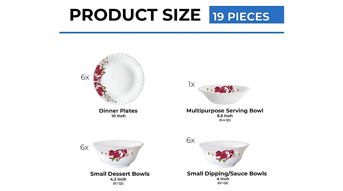 Borosil Gourmet Dinnerware Set - 19 Pieces for 6