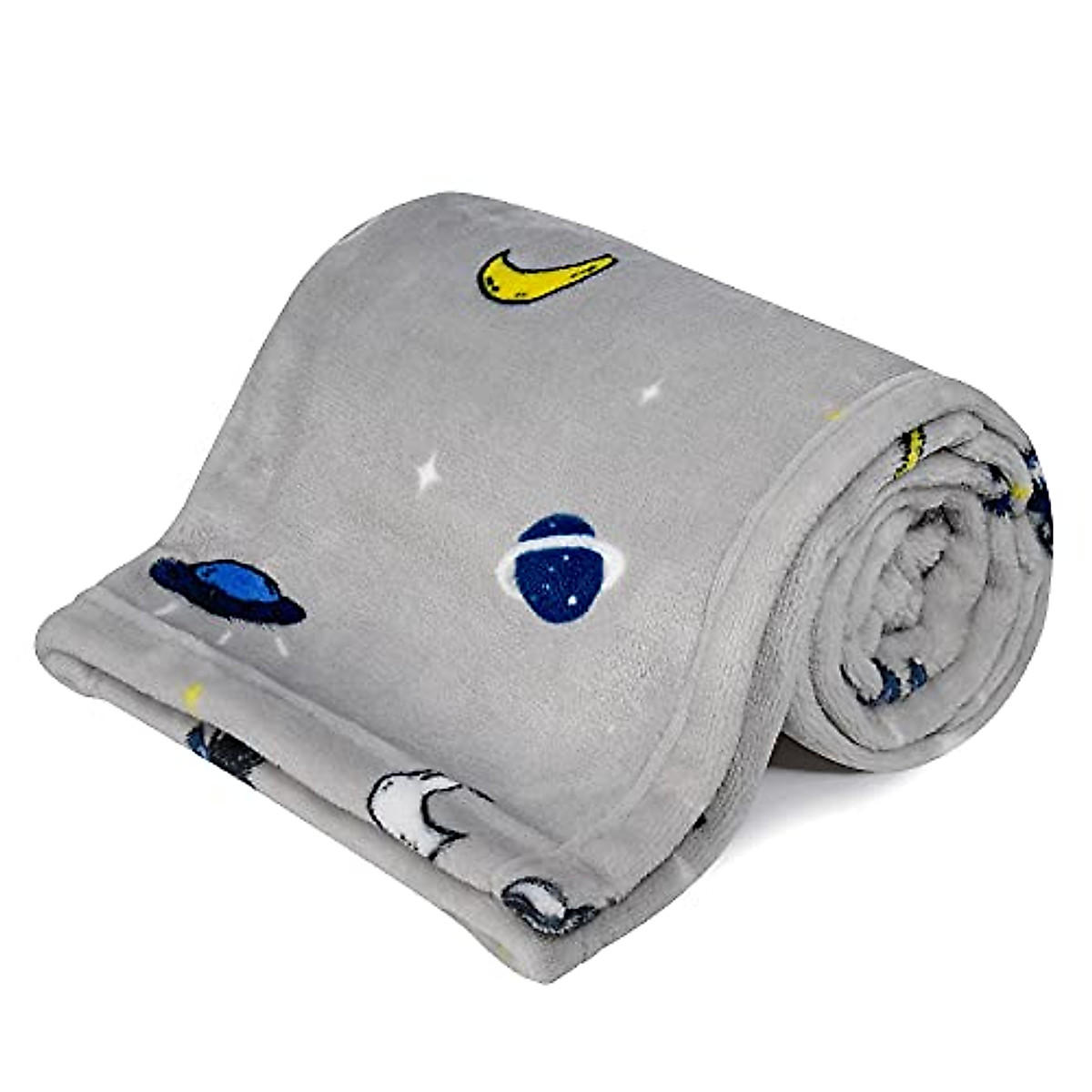 DaysU Plush Flannel Baby Blanket Super-Soft Lightweight, Printed Fleece Baby Blanket for Boys, Portable Bed Throws for Baby Crib and Toddler Bed, Grey Space, 30”x40”