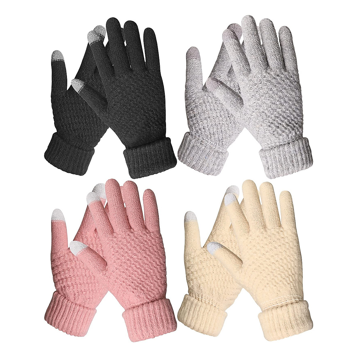 4 Pairs Womens Winter Gloves Warm Touch Screen Knit Fleece Gloves for Women Cold Weather (Black, Gray, Pink, Beige, One Size)