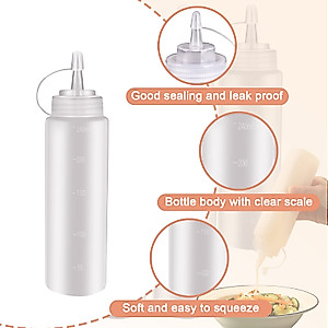 TACYKIBD 6 Pcs 8 Oz Condiment Squeeze Bottles, Plastic Squeeze Squirt Bottles with Twist on Caps and Measurement, Container Dispenser for Ketchup Mustard BBQ Sauces Salad Dressings Olive Oil