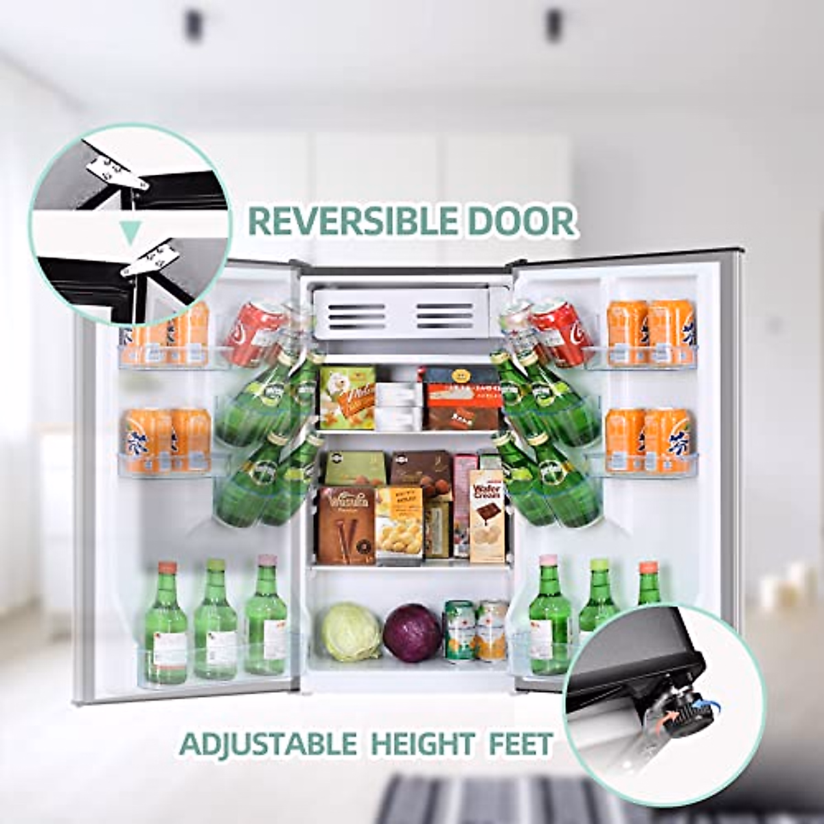 3.2 Cu.Ft Mini Fridge with Freezer, Single Door Small Refrigerator, 6 Settings Mechanical Thermostat, One-Touch Defrosting System, Energy Saving, Dorm Refrigerator