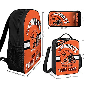 Jwpibuk Personalize Backpack with Lunch Box Pen Case Cincinnati Customized Name Number Bags 3 Piece Set for Girls Boys