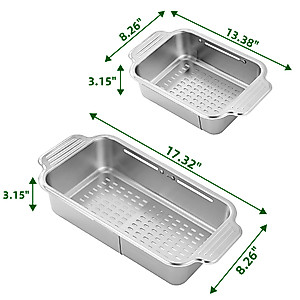 DOXILA Over the Sink Colander Strainer Basket - Kitchen Essentials for New Home-Expandable to Fit Most Sinks - Stainless Steel, Wash Vegetables and Fruits, Drain Cooked Pasta and Dry Dishes