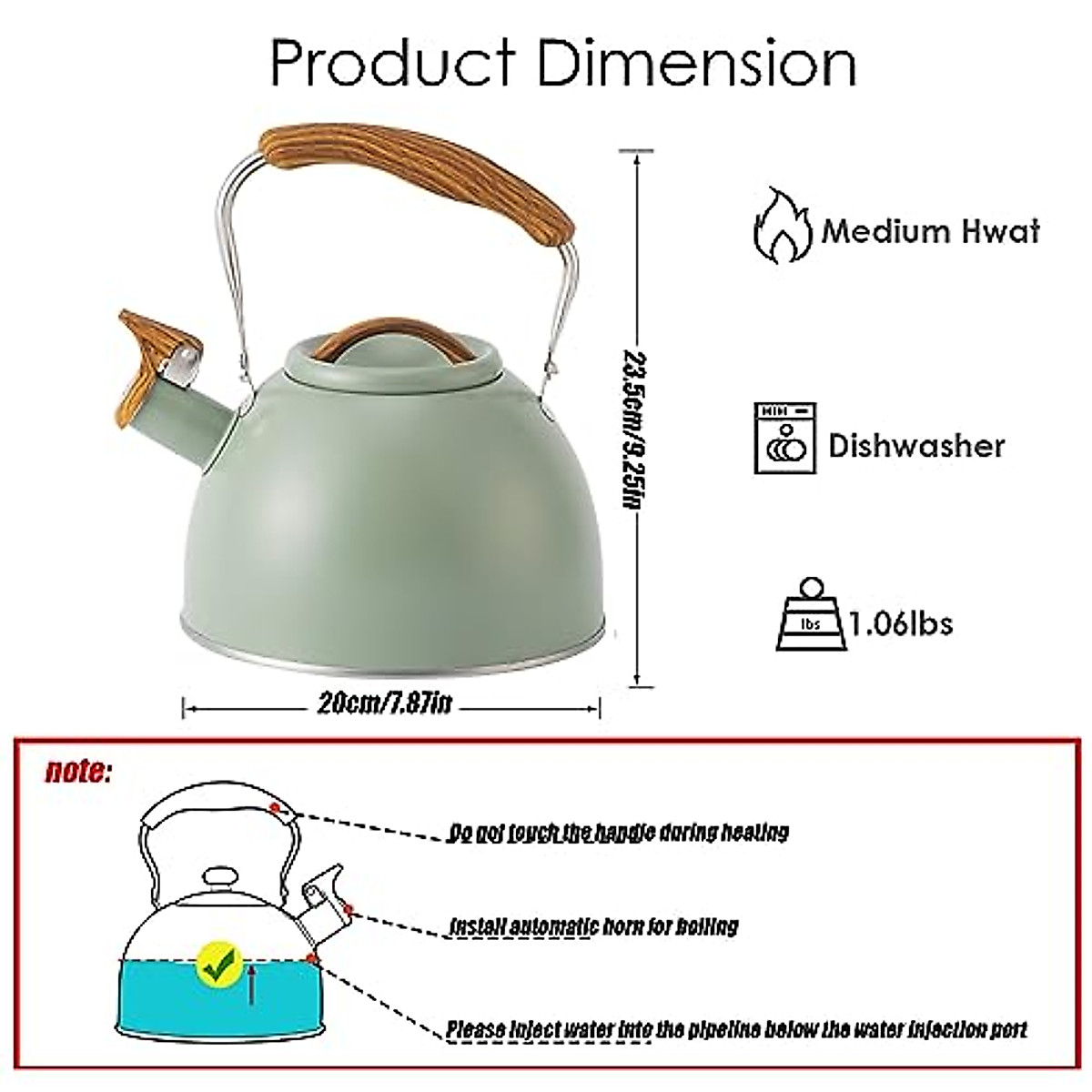 3L Whistling Tea Kettle for Stove Top,Teapot for Stovetop, Wooden Handle for Cool Toch▂20 * 23.5cm/7.78"*9.25"