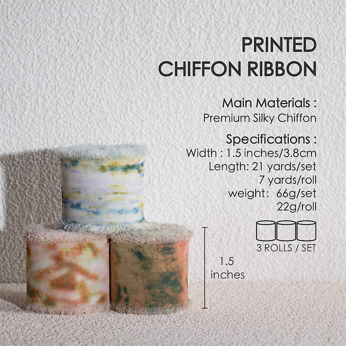 Vitalizart Orange Chiffon Ribbon Silk Like 1 1/2 Inch Printed Frayed Ribbon for Gift Wrapping Wedding Invitations Flower Bouquets Bridal Shower 21 Yard