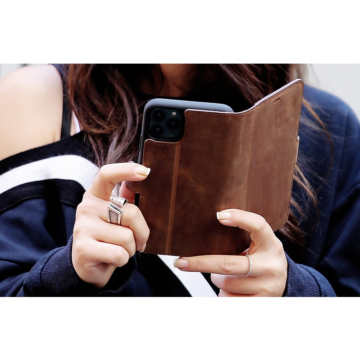 VENOULT Vintage Leather Compatible with iPhone 14 Pro MAX Wallet Case, 14 Pro / 14 Plus Genuine Leather Magnetic Detachable, Wireless Charge and Car Mount Compatible, HANDMADE