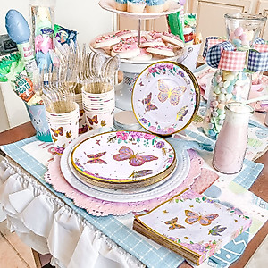 Decodinli Butterfly Party Supplies, Butterfly Birthday Party Decorations, Butterflies Plates and Napkins, Butterfly Fairy Themed Birthday Party, Baby shower Plates, Cups and Tableware Set Serves 20