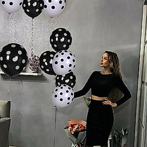 wrovitik 50 Pcs Latex Balloons, 12 Inch Black and White Polka Dot Balloons for Graduation Brithday Balloon Wedding Balloon Decoration