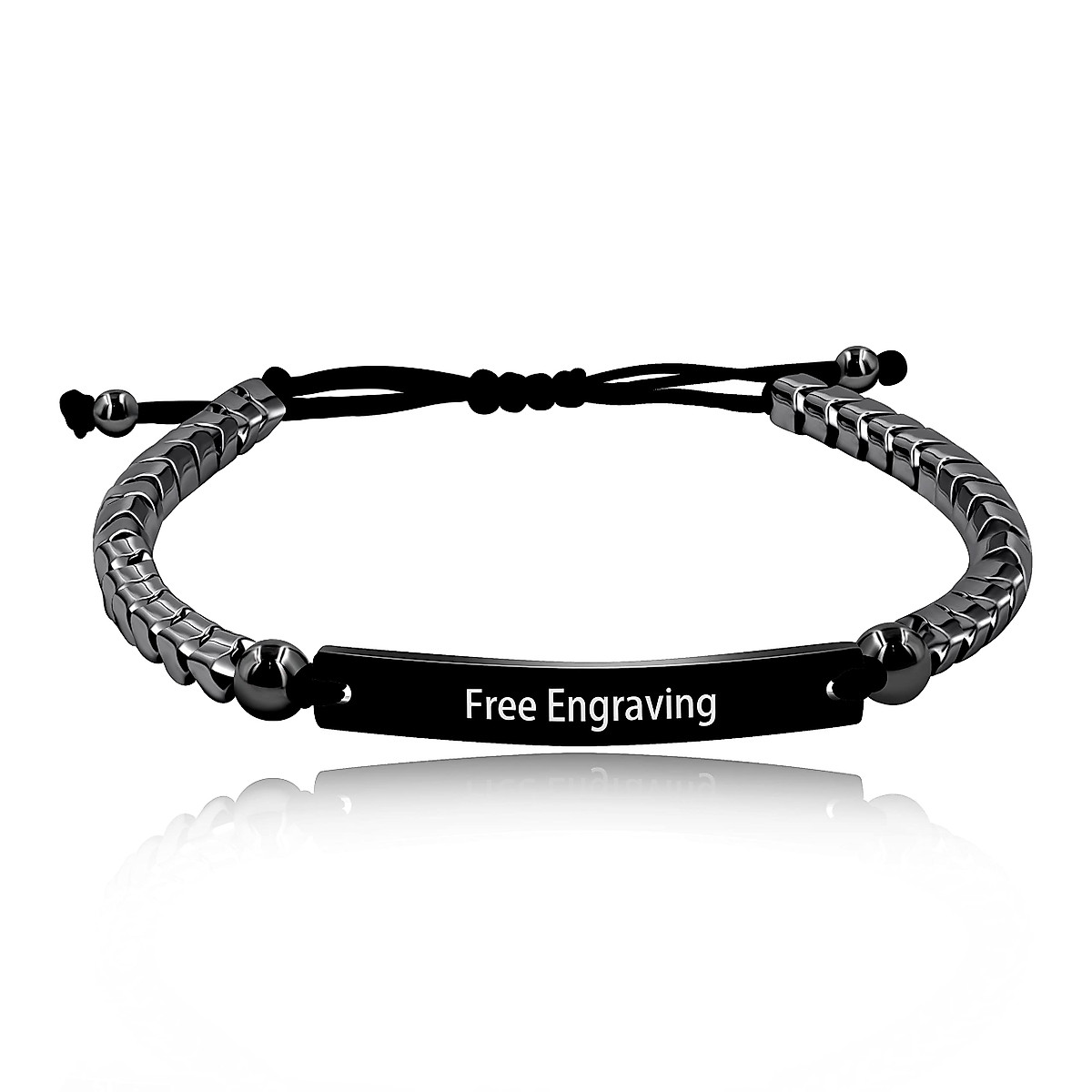 Natural Black Hematite Stone Beads Engraved Name ID Bracelet for Men Women Customized Kids Name Bracelet for Mom Dad Y1457