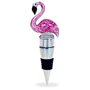 Cheers Glass Wine Stopper - Multi-Color LED Light Up Metal Novelty Wine Corks Toppers - Decorative Reusable Wine Bottle Stopper Gift - Champagne Stoppers for Party Favors, Bar Accessories - Flamingo