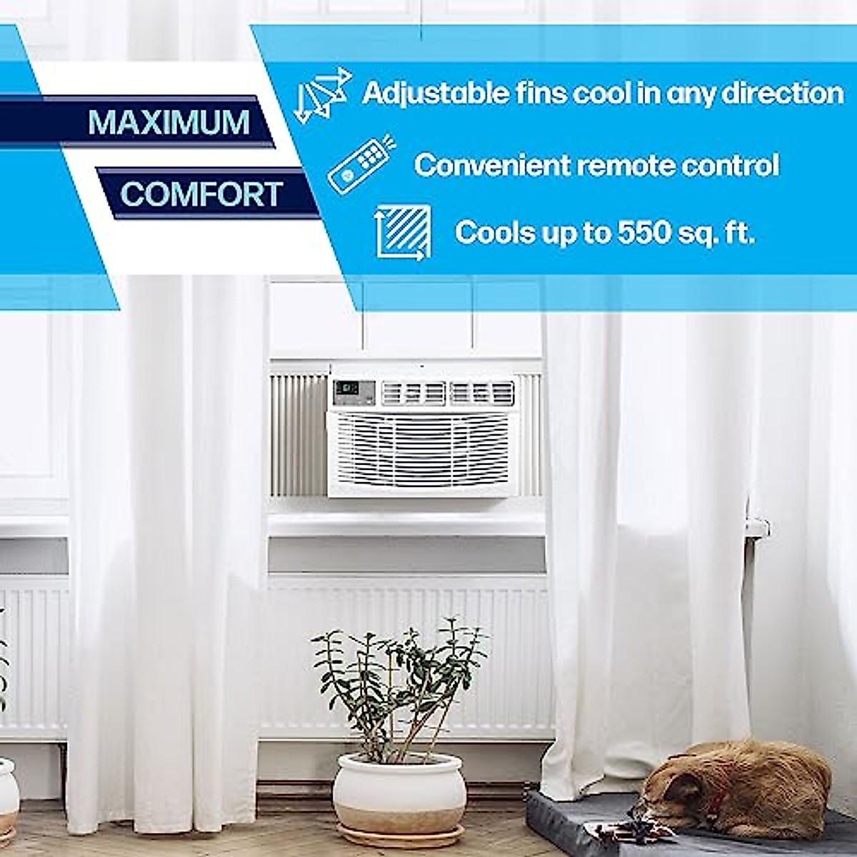 Arctic Wind 115V 12,000 BTU Window Air Conditioner and Dehumidifier for Small-Medium Rooms up to 550 Sq.Ft., Powerful Cooling Window AC Unit with Remote Control, Timer and Adjustable Air Direction