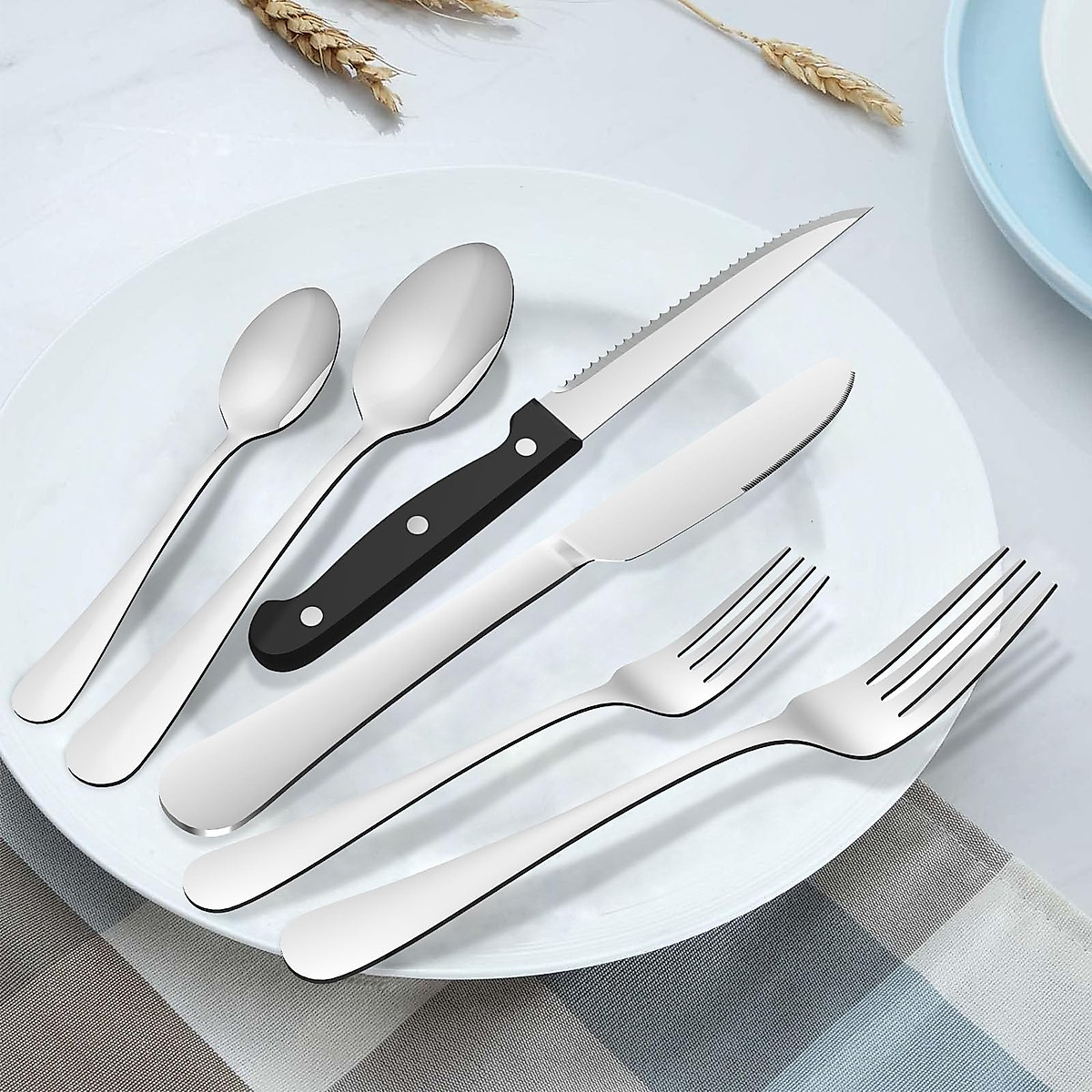 50-Piece Forks and Spoons Silverware Set with Heavy Duty Steak Knife and Organizer, Stainless Steel Flatware Cutlery Set Service for 8, Mirror Polished Kitchen Utensils Set