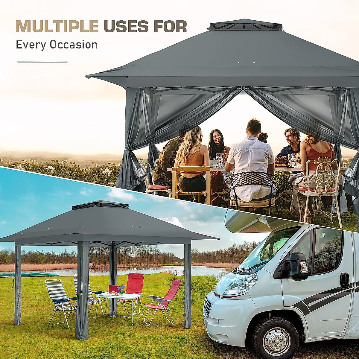 EAGLE PEAK 13x13 Pop Up Gazebo with Mesh Netting, Easy Up Screened Canopy for Patio and Backyard, Easy Set up Outdoor Gazebo (Gray)
