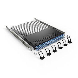 PATCHBOX® Plus+ Cat.6a - 24-Port Patch Panel with Retractable Cable Management System for 19” Racks, Includes Flat 10GB Cables and Cassettes, Easy Network and Server Setup (UTP, Blue, 1.8m / 8RU)