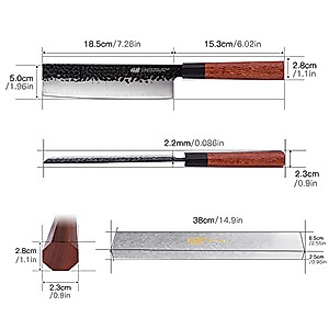 FINDKING Dynasty Series Japanese Nakiri Knife, Professional Vegetable Cleaver, 9Cr18MoV High Carbon Steel Blade, African Rosewood Octagonal Handle, for Shred, Slicing, Mincing, 7 Inches