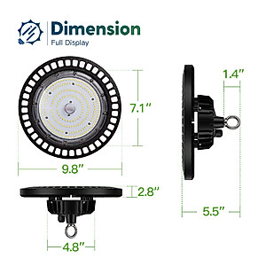 FREELICHT LED High Bay Light, 150W 21000LM Waterproof Commercial Light Fixture with Safety Cable, 1-10V Dimmable UFO High Bay Shop Light for Garage, Warehouse, Workshop