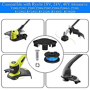 Eyoloty ACFHRL2 Polycarbonate Blades Head,AC14RL3A & AC80RL3 Spool Line Compatible with Ryobi 18V 24V 40V RY40210 RY40210A String Trimmers,with AC14HCA Cap Cover and Ryobi Trimmer Parts (18 Pack)