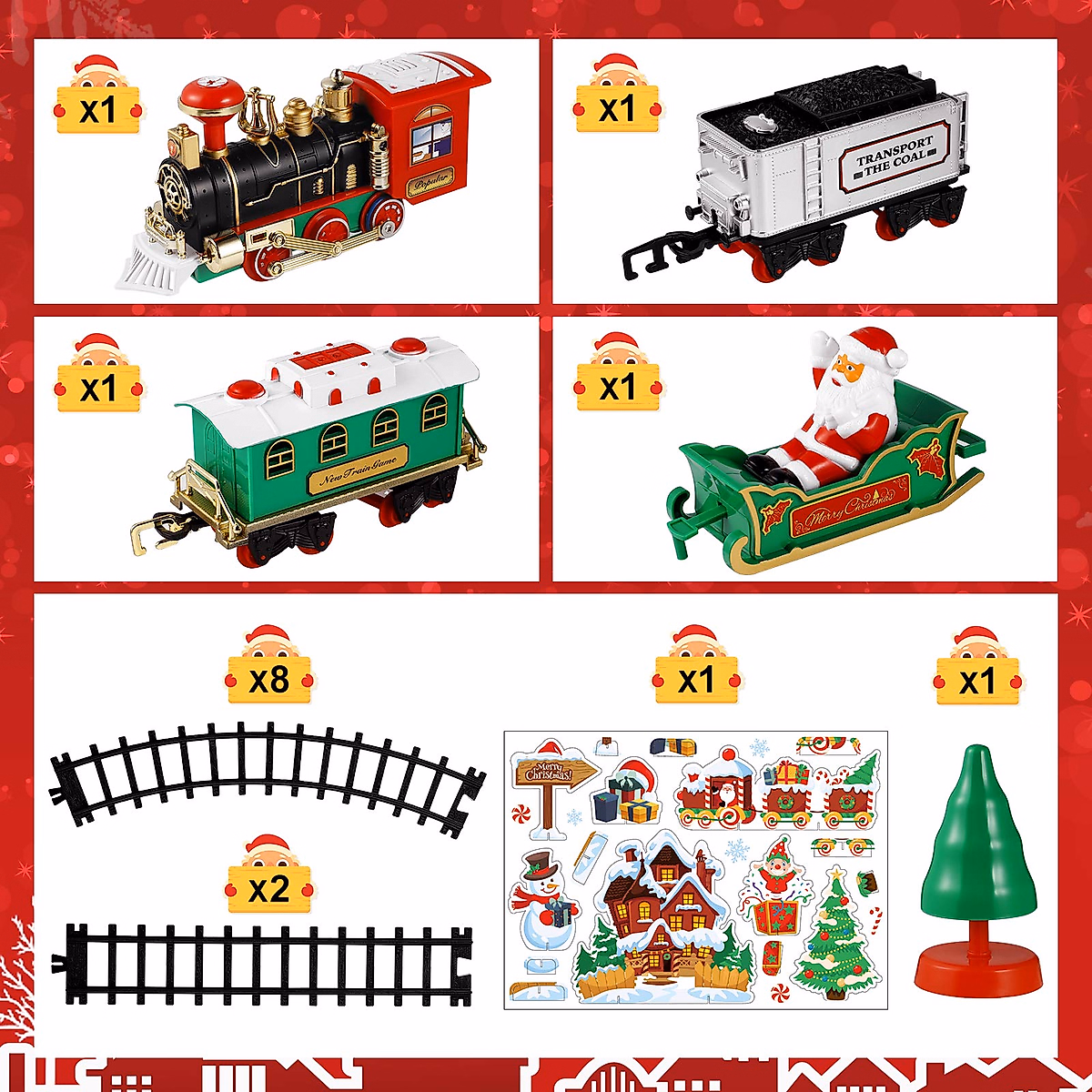 Toyvian Christmas Railway Train Set with 47.2" Railway Track & 4 Cars Lights and Sounds Railway,Battery Operated Locomotive Engine Play Set Electronic Toys Gift for Kids
