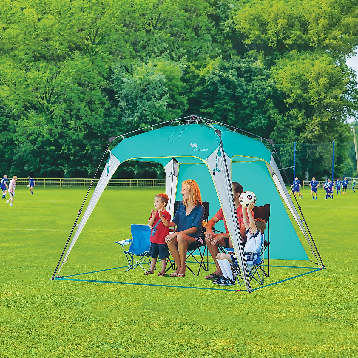 Mobihome 8.2'x8.2' Pop Up Canopy Tent Easy One Person Setup Instant Outdoor Beach Canopy Folding Portable Sports Shelter with 1 Sidewall - Turquoise