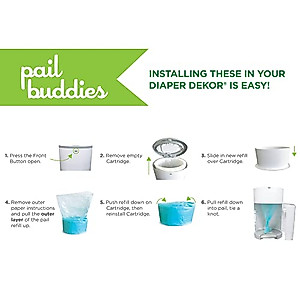 Pail Buddies Diaper Pail Refills | 6 Count | Compatible with Dekor Plus Diaper Pail | Strong, Durable Diaper Pail Refills with Fresh, Baby Powder Scent