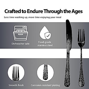 Hagary Dragon Cutlery Set 20 Pieces Stainless Steel Flatware Set Service for 4 Utensils For Home Kitchen Wedding Laser Engraved Dishwasher Safe Black