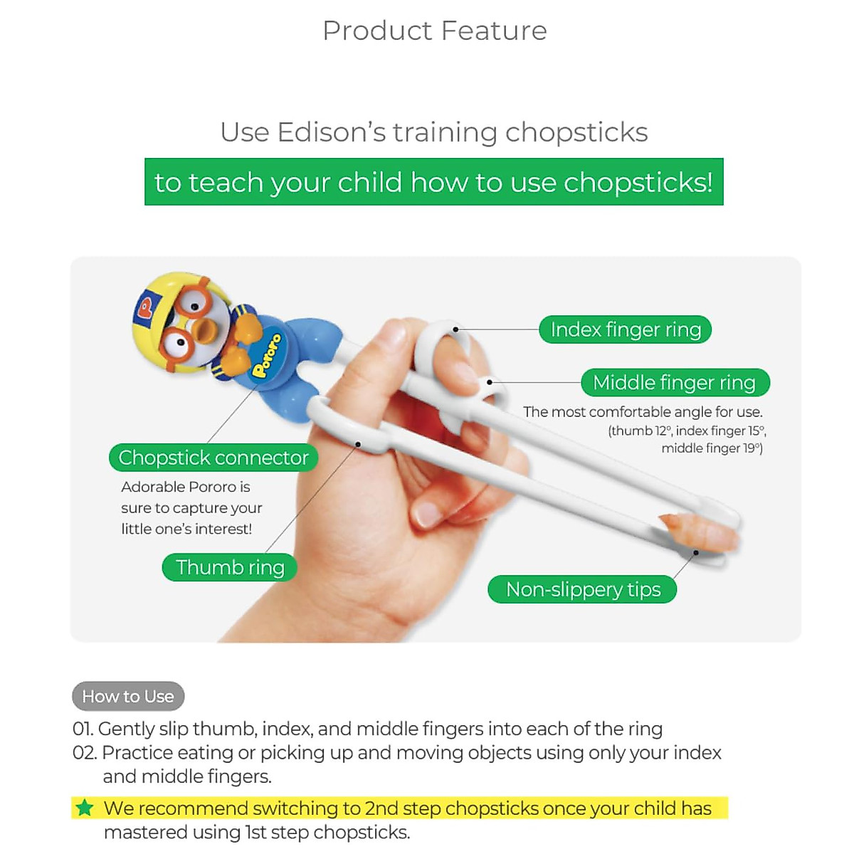 Edison Friends Penguin Chopsticks Training, Beginner, Brain Training, Learning, Korean Food, Japanese Food Dinner, Japanese Sushi, 1 Step to Learn Chopsticks, Made in Korea (Pororo Left Hand)