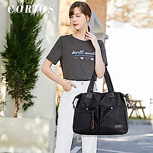 CORIOS Women Shoulder Bag Nylon Handbag Casual Top Handle Bag Multi Pocket Crossbody Bag Waterproof Messenger Bag Lightweight Tote Bag Hobo Bag for Shopping Work Party Travel School Black
