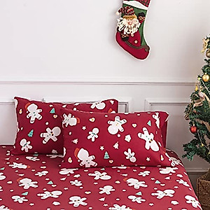 KACEMOO Twin Size Christmas Sheet Set Soft 1800 Thread Count Christmas Sheets Printed Bed Sheets, Deep Pocket Warm Sheet Winter Holiday Sheets Machine Washable Patterned Double Brushed Bed Sheets